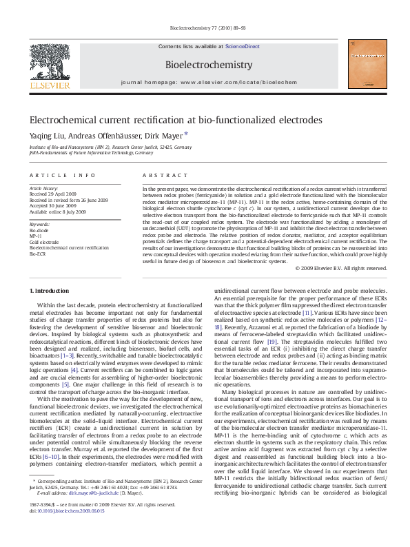 (PDF) Electrochemical current rectification at bio-functionalized ...