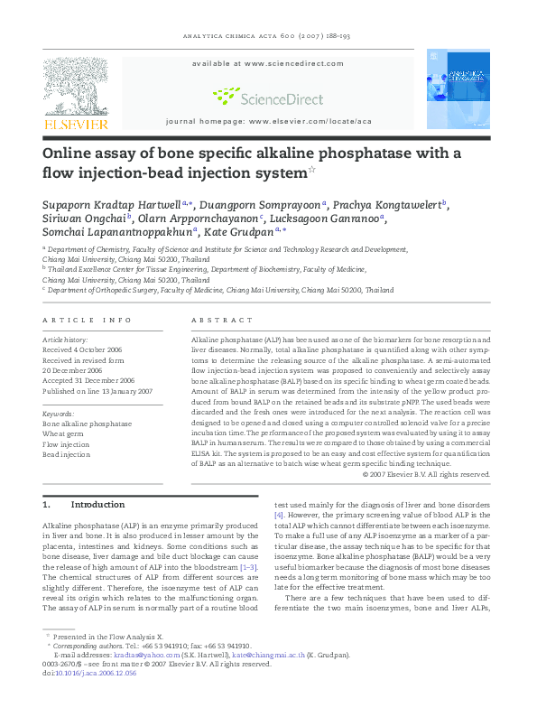 (PDF) Online assay of bone specific alkaline phosphatase with a flow ...
