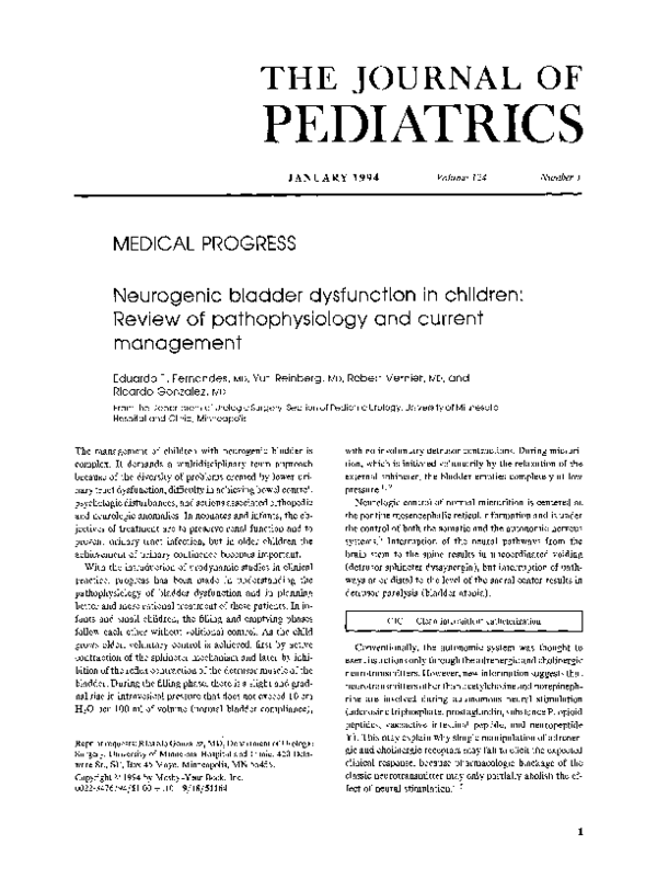 (PDF) Neurogenic bladder dysfunction in children: Review of ...