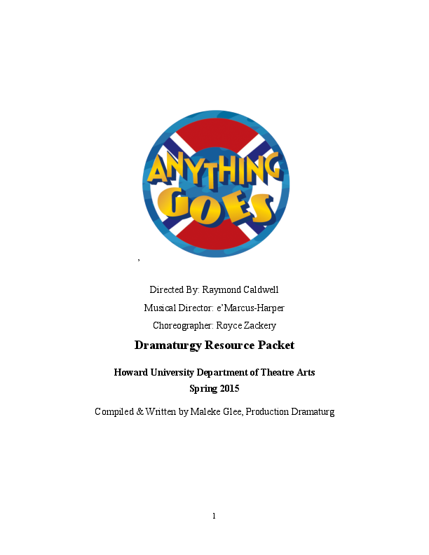 (PDF) Anything Goes 2015 Howard Univertsity Dramaturgy Packet