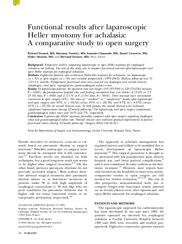 (PDF) Laparoscopic Esophageal Myotomy for Achalasia: Factors Affecting ...