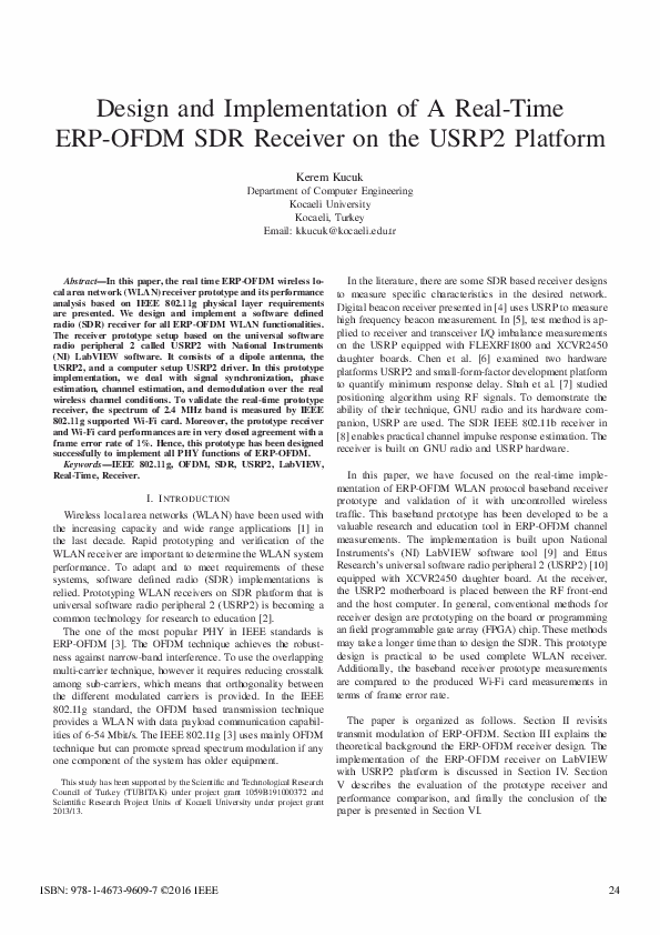 (PDF) Design and Implementation of A Real Time ERP OFDM SDR Receiver on ...