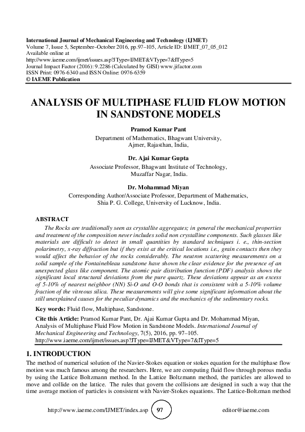 (PDF) ANALYSIS OF MULTIPHASE FLUID FLOW MOTION IN SANDSTONE MODELS