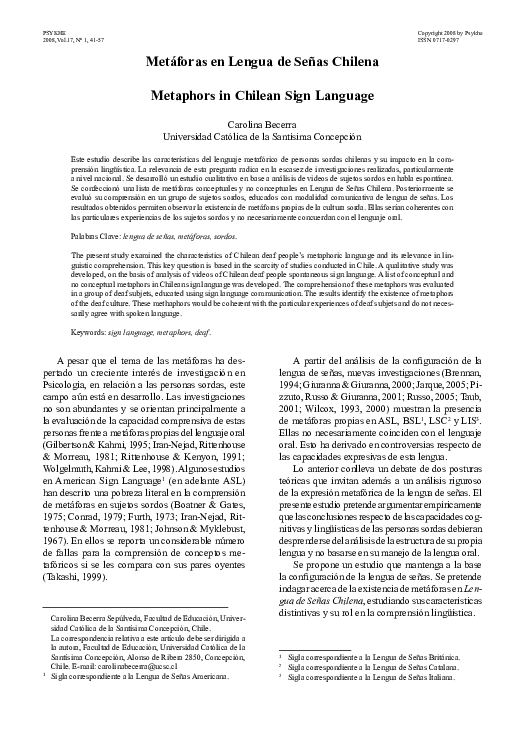 (PDF) Metaphors in Chilean Sign Language