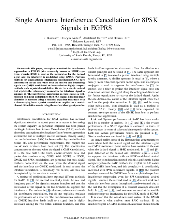 (PDF) Single Antenna Interference Cancellation for 8PSK Signals in EGPRS