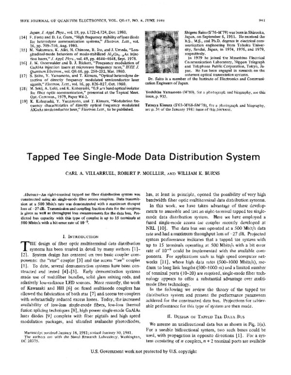 (PDF) Tapped tee single-mode data distribution system