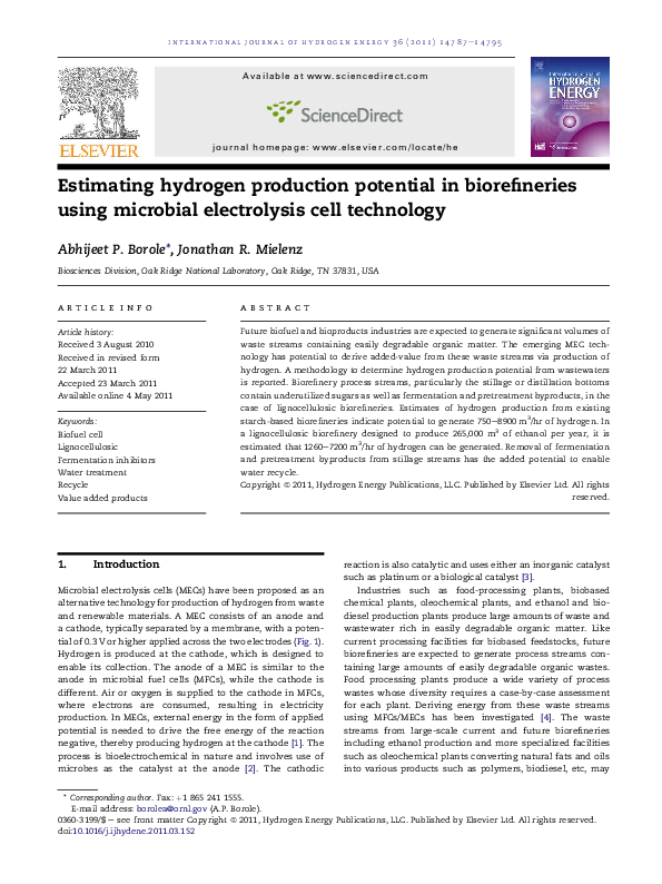 (PDF) Estimating hydrogen production potential in biorefineries using ... (PDF) Estimating hydrogen production potential in biorefineries using ...