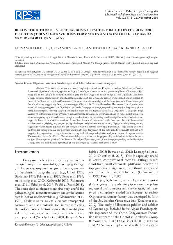 (PDF) RECONSTRUCTION OF A LOST CARBONATE FACTORY BASED ON ITS BIOGENIC ...