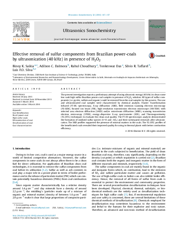 (PDF) Effective removal of sulfur components from Brazilian power-coals ...