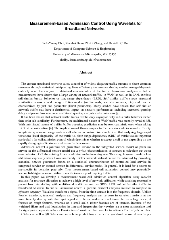 (PDF) Measurement-based Admission Control Using Wavelets for Broadband Networks