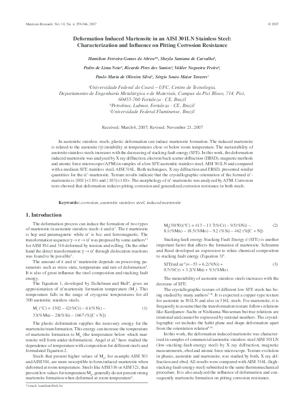 (PDF) Deformation induced martensite in an AISI 301LN stainless steel: characterization and ...