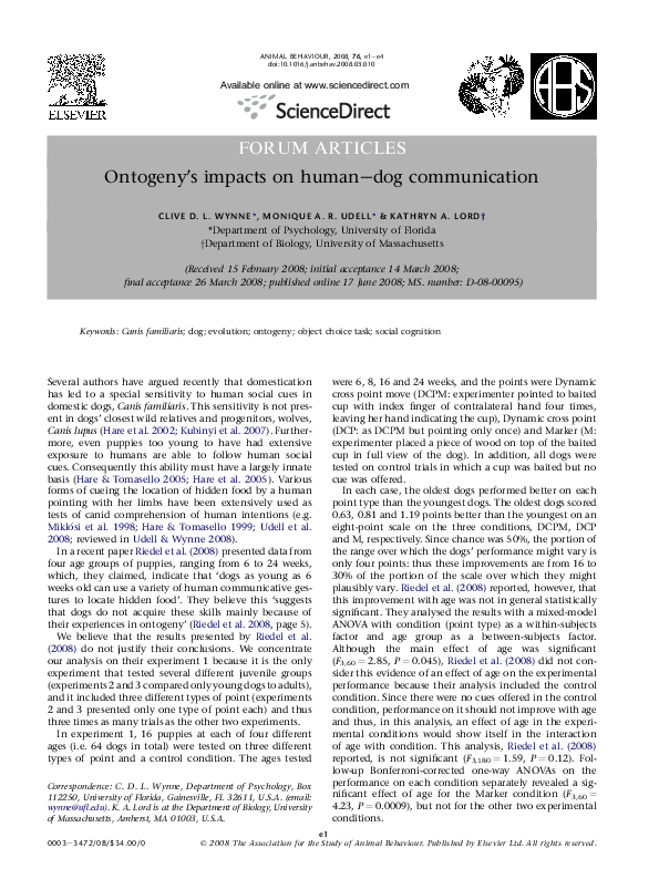 (PDF) Ontogeny's impacts on human–dog communication