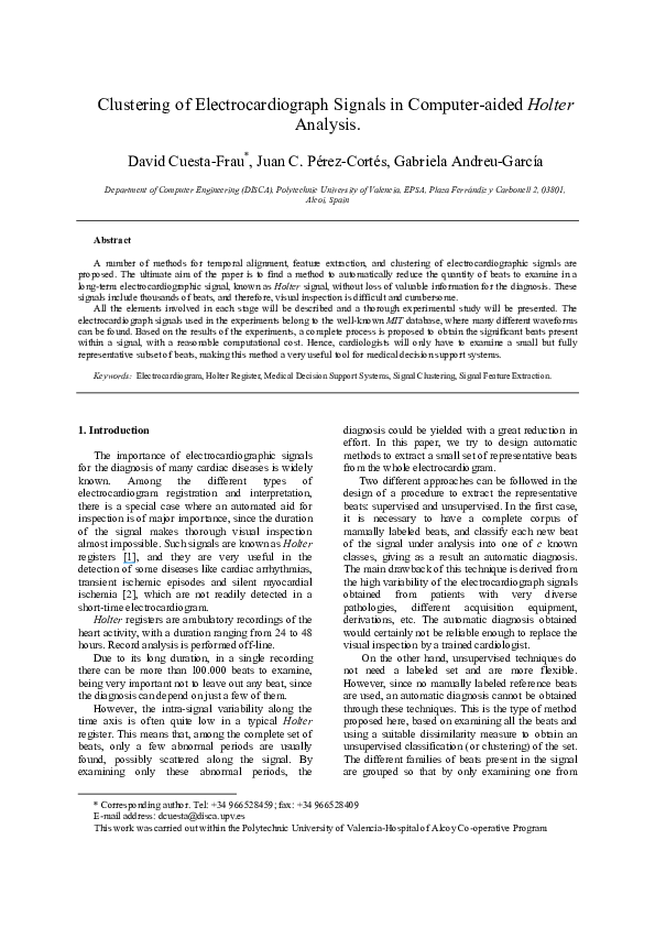 (PDF) Clustering of electrocardiograph signals in computer-aided Holter analysis