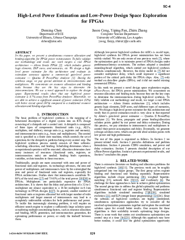 (PDF) High-Level Power Estimation and Low-Power Design Space Exploration for FPGAs