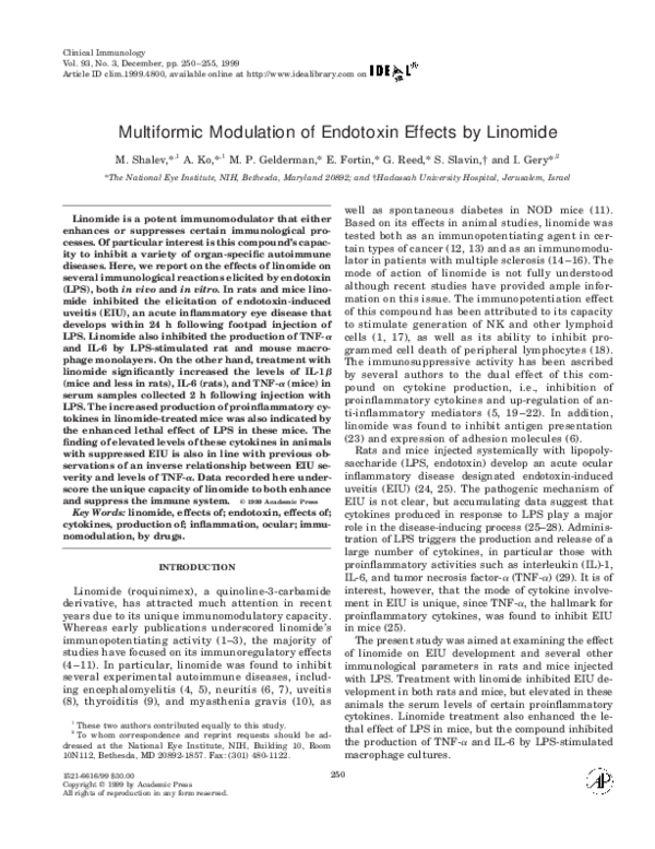 (PDF) Multiformic Modulation of Endotoxin Effects by Linomide