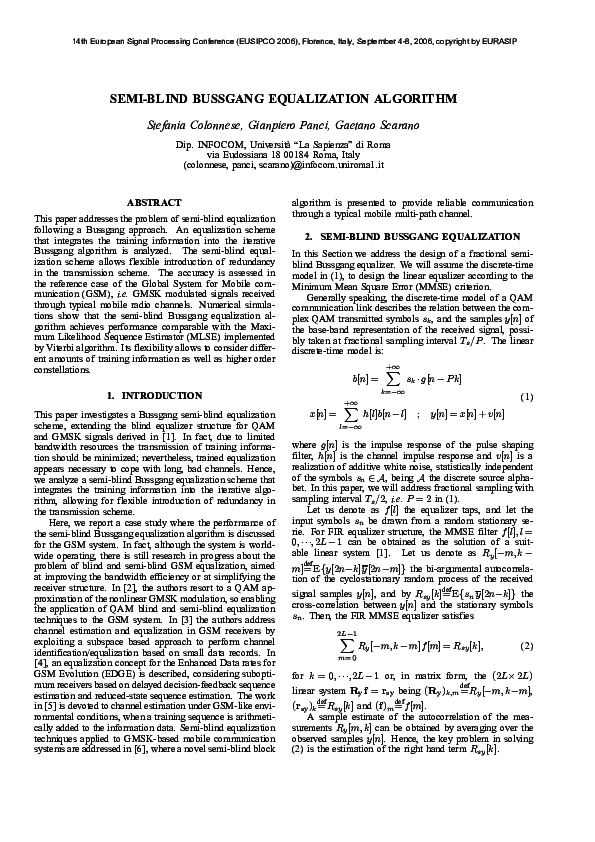 (PDF) Semi-blind Bussgang equalization algorithm