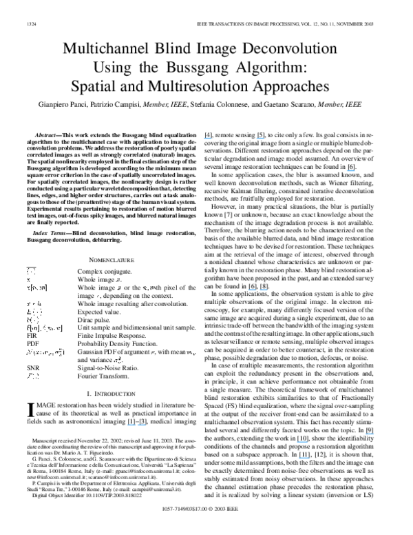 (PDF) Multichannel blind image deconvolution using the bussgang algorithm: Spatial and ...