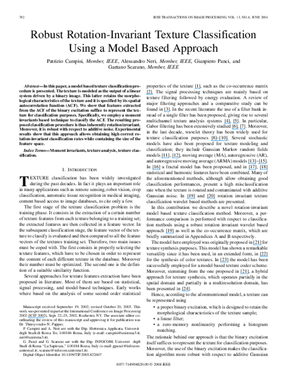 Pdf Robust Rotation Invariant Texture Classification Using A Model Based Approach Gianpiero