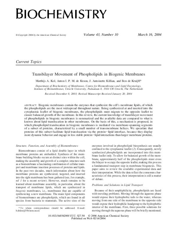 (PDF) Transbilayer Movement of Phospholipids in Biogenic Membranes