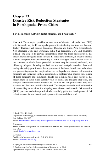 (PDF) Disaster Risk Reduction Strategies in Earthquake-Prone Cities