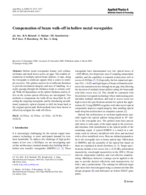 (PDF) Compensation of beam walk-off in hollow metal waveguides