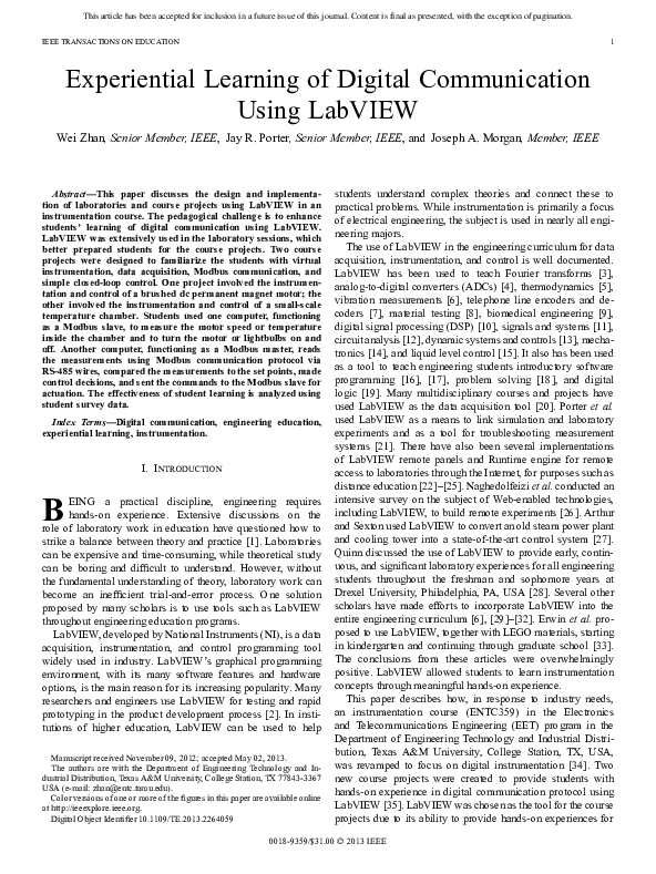 (PDF) Experiential Learning of Digital Communication Using LabVIEW