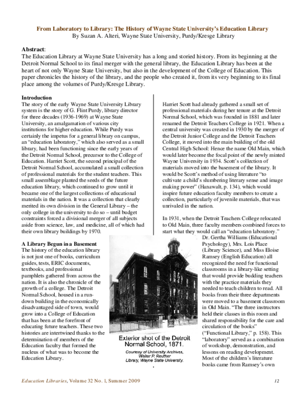 (PDF) From Laboratory to Library: The History of Wayne State University ...