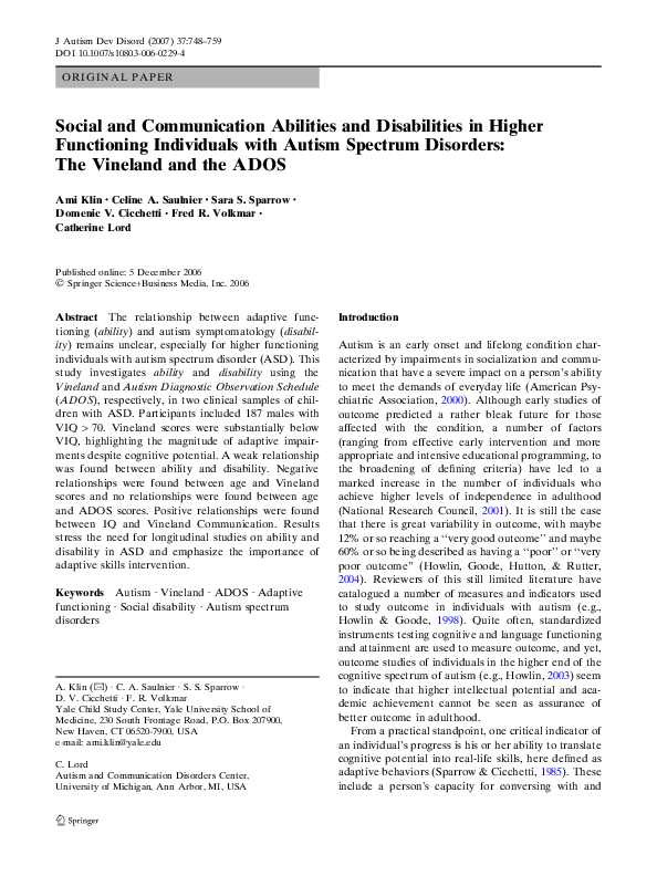 (PDF) Social and Communication Abilities and Disabilities in Higher ...