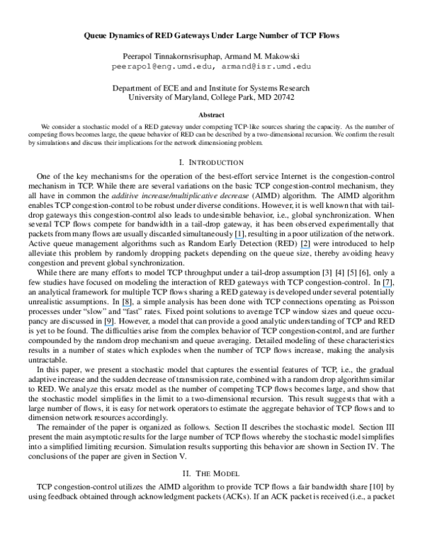 (PDF) Queue dynamics of RED gateways under large number of TCP flows