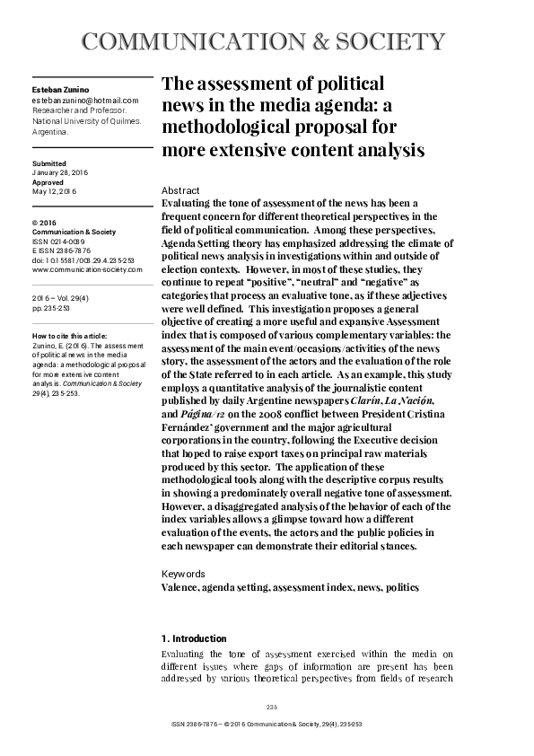 (PDF) The assessment of political news in the media agenda: a ...