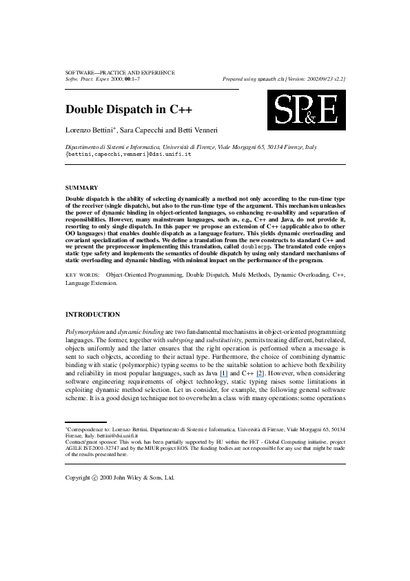 (PDF) Double dispatch in C++