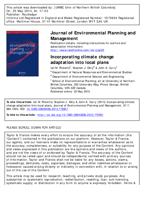 (PDF) Incorporating climate change adaptation into local plans