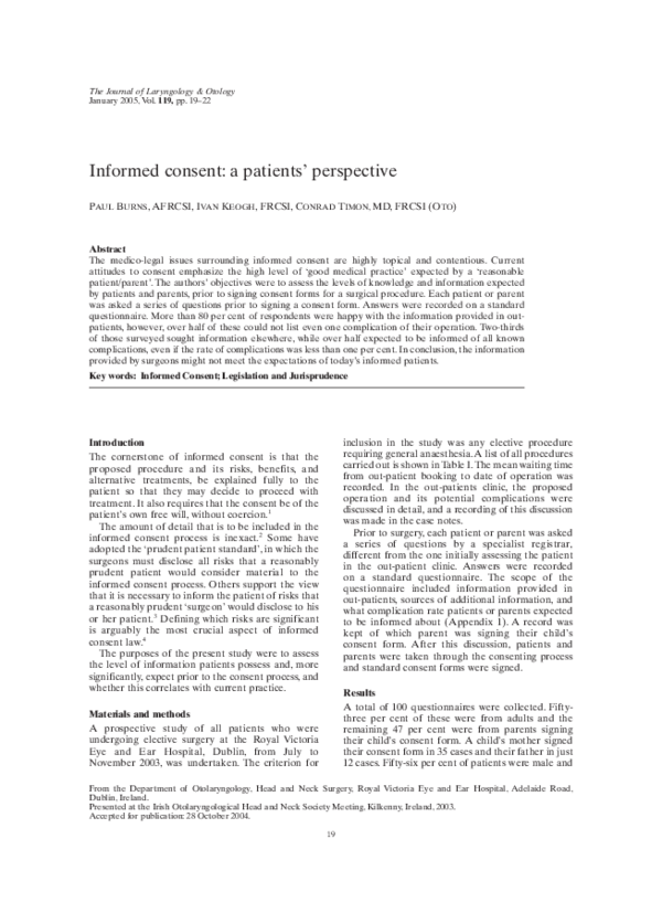 (PDF) Informed consent: a patients’ perspective