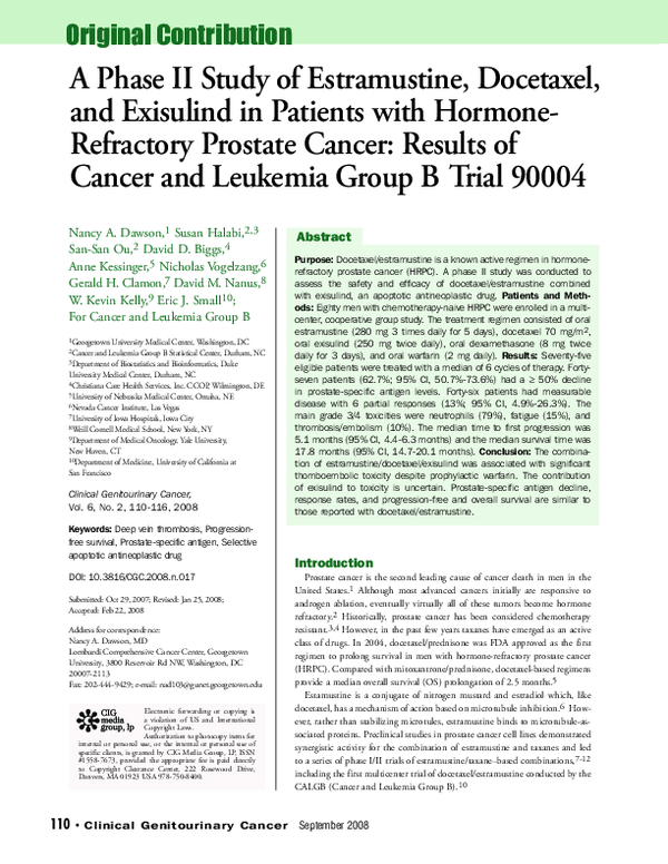 (PDF) A phase II study of estramustine, docetaxel, and exisulind in ...