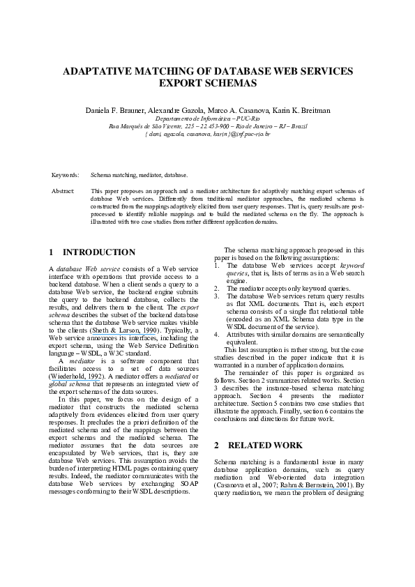 (PDF) Adaptative Matching of Database Web Services Export Schemas
