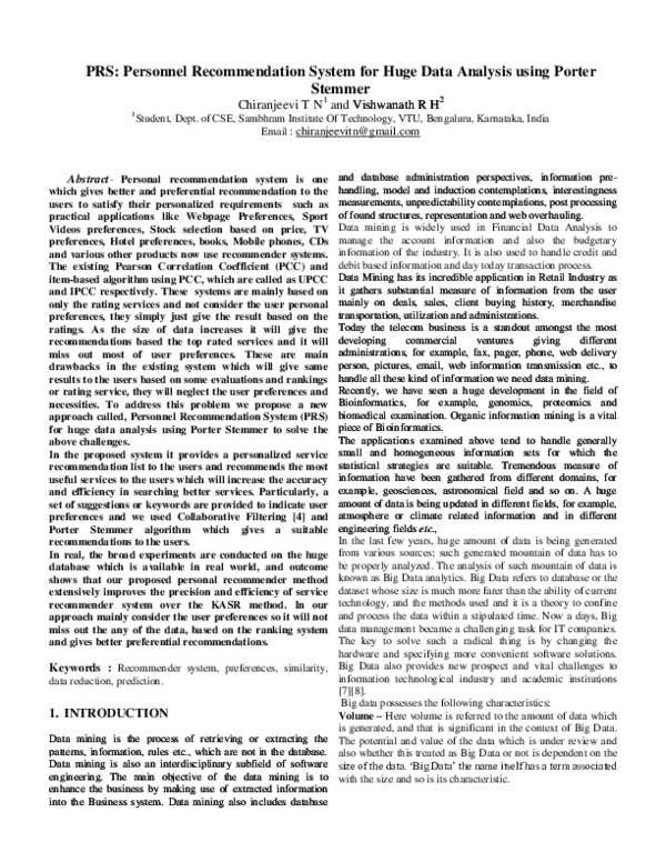 (PDF) PRS: Personnel Recommendation System for Huge Data Analysis using ...
