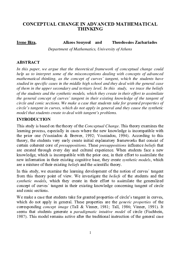 (PDF) CONCEPTUAL CHANGE IN ADVANCED MATHEMATICAL THINKING