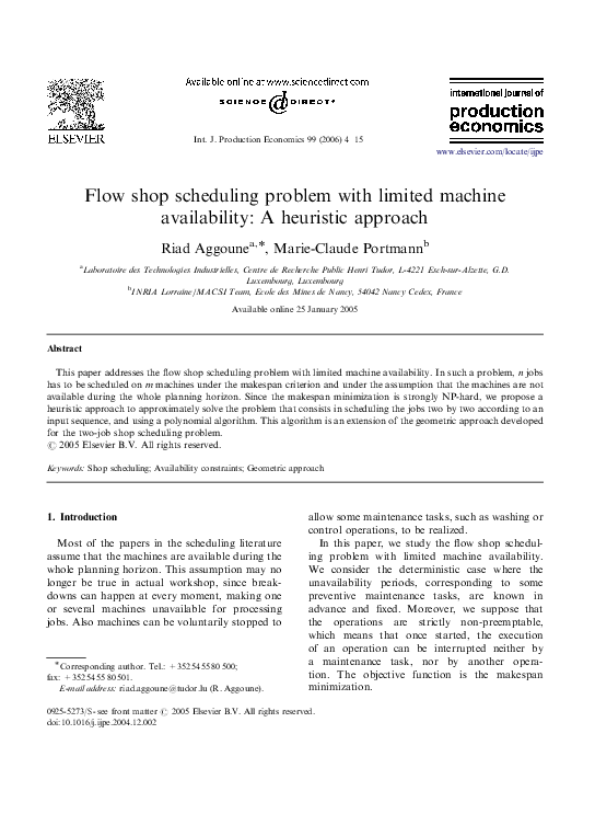 Pdf Minimizing Total Completion Time In A Two Machine Flow Shop With Deteriorating Jobs