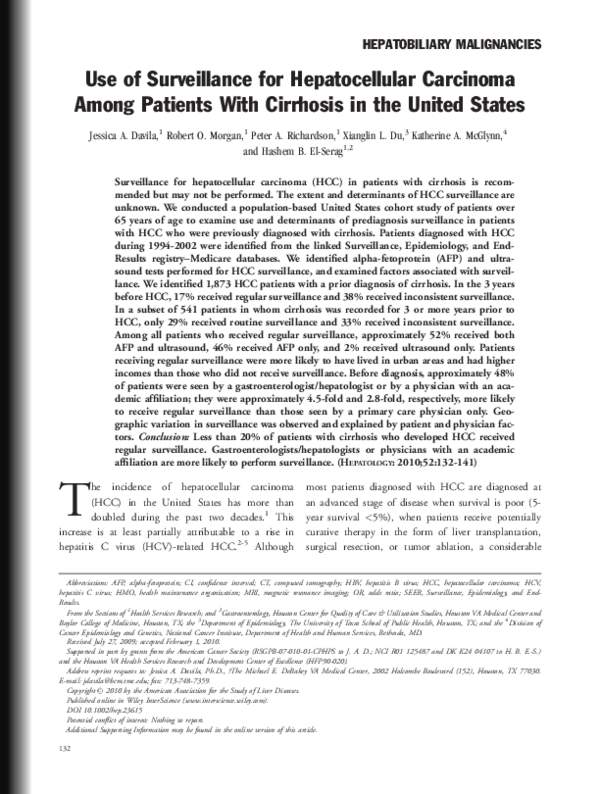 (PDF) Use of surveillance for hepatocellular carcinoma among patients ...