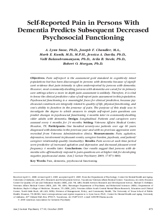 (PDF) Self-reported pain in persons with dementia predicts subsequent ...