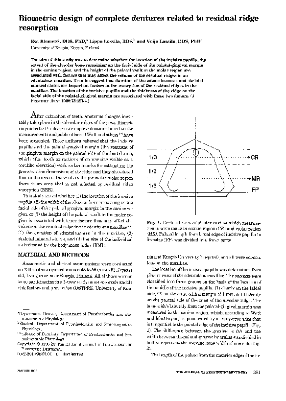 (PDF) Biometric design of complete dentures related to residual ridge ...