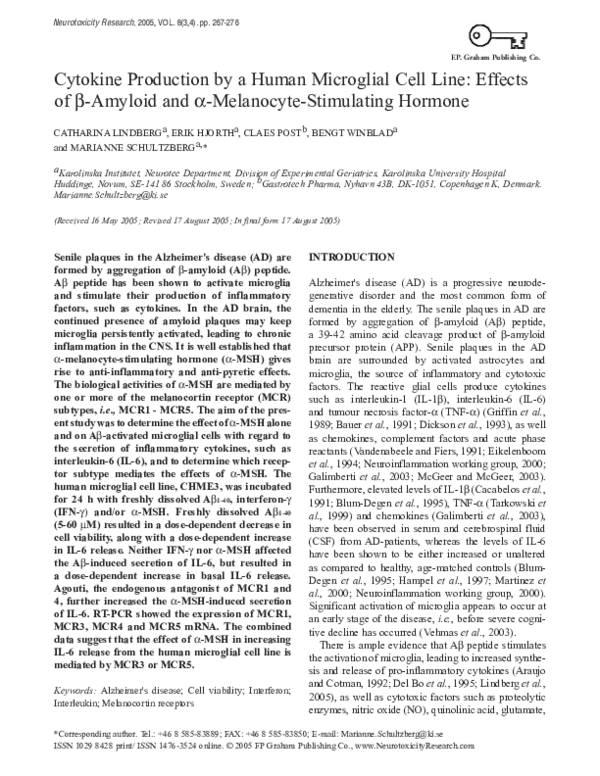 (PDF) Cytokine production by a human microglial cell line: Effects of ...