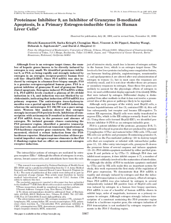 (PDF) Proteinase Inhibitor 9, an Inhibitor of Granzyme B-mediated ...