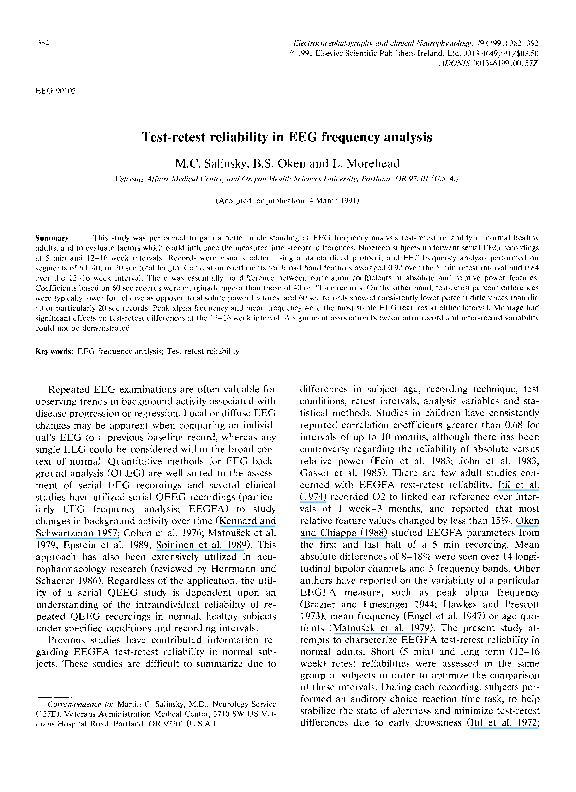 Test Retest Reliability In Eeg Frequency Analysis