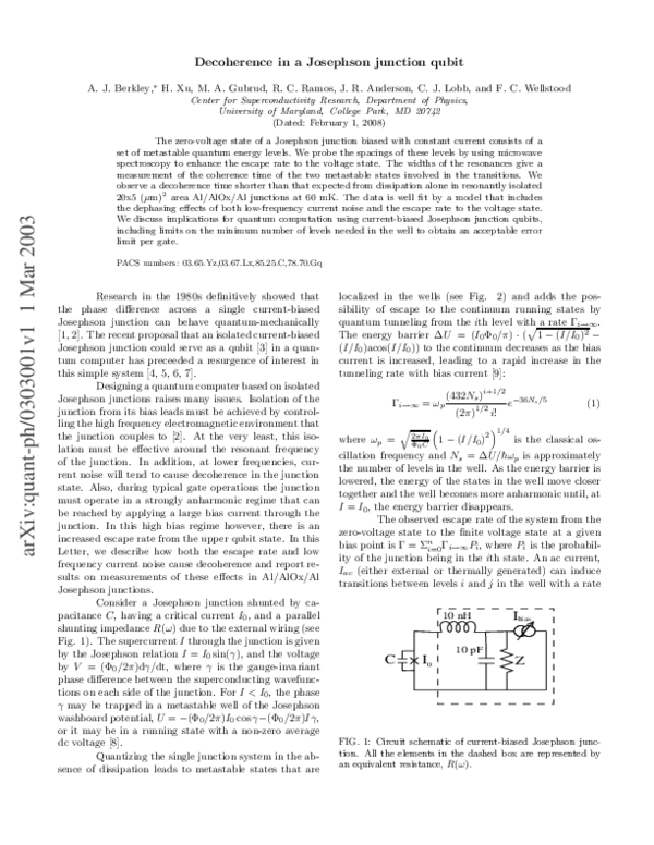 (PDF) Decoherence in a Josephson-junction qubit