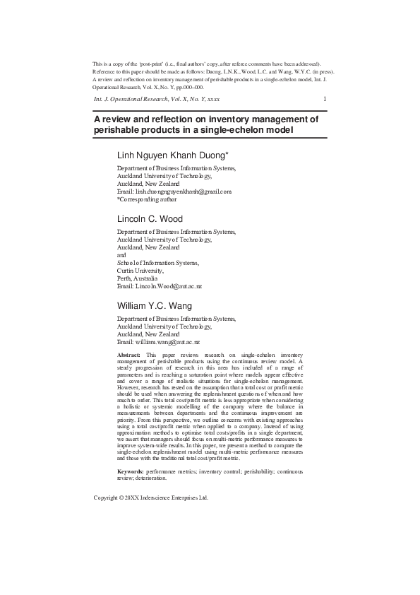 (PDF) A review and reflection on inventory management of perishable products in a single-echelon ...