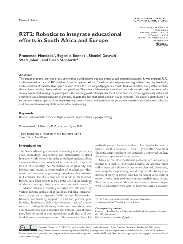 (PDF) R2T2: Robotics to integrate educational efforts in South Africa ...