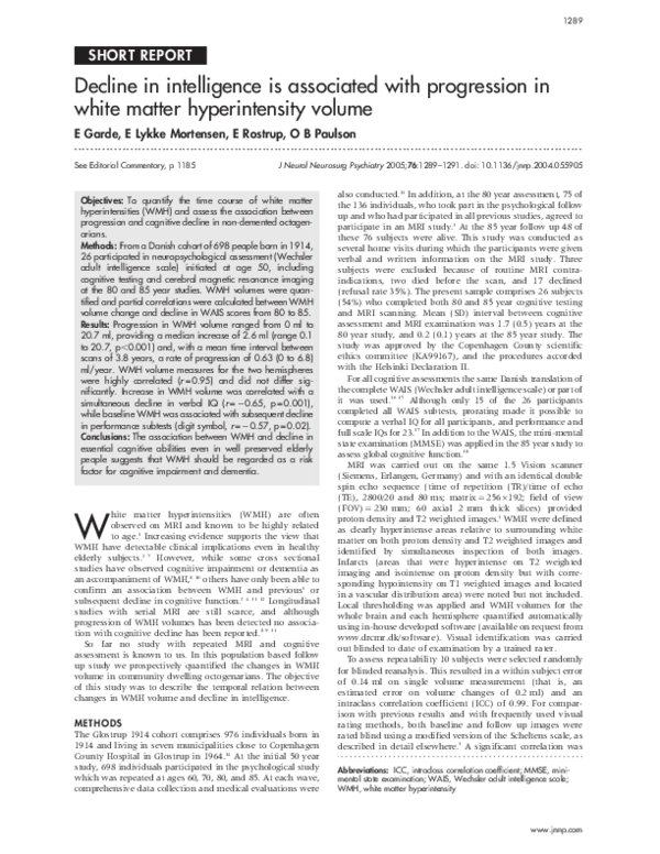 (PDF) White Matter Hyperintensity Progression and Cognitive Decline