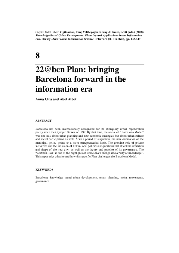 (PDF) 22@bcn Plan: bringing Barcelona forward in the information era