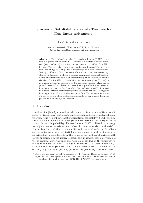 (PDF) Stochastic satisfiability modulo theories for non-linear arithmetic